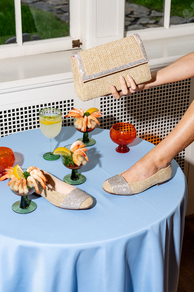 Patricia Green Women’s Milan Crystal Embellished Flat in Natural Raffia